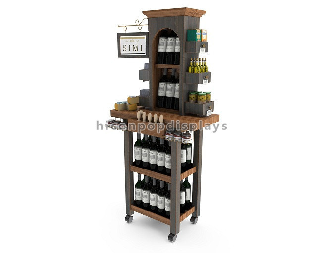 Customized Wine Retail Store Display Fixture 4 Legs Bamboo Wood Wine ...