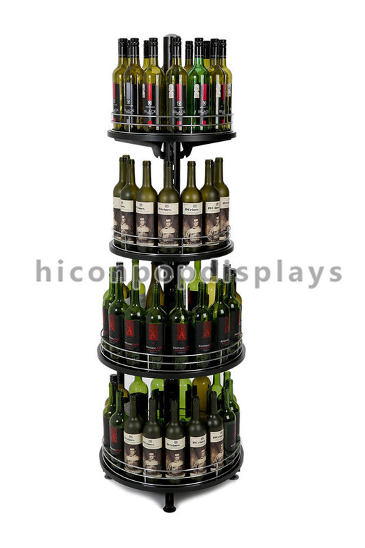 Adjustable Wine Shop Display Fixture 4-Layer Retail Wine Display Tower ...