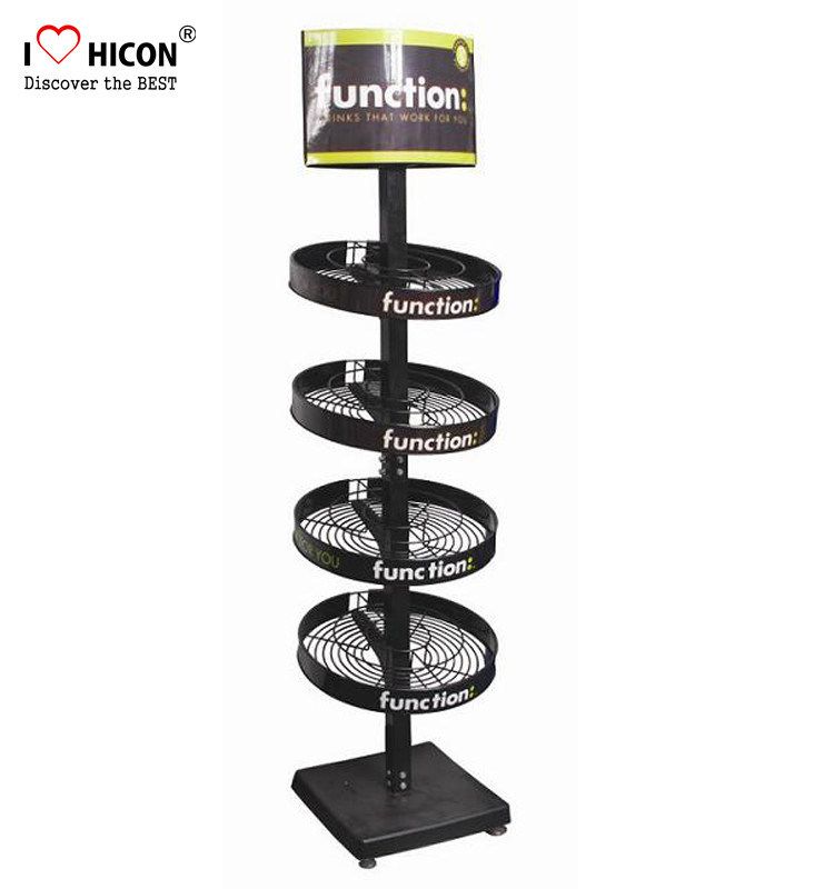 4 - layer Flooring Round Shape Metal Display Rack For Monster Energy ...