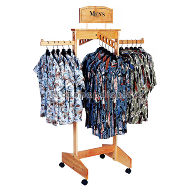 Hanging Clothing Store Fixtures Simple Freestanding Wooden Clothes Rack ...