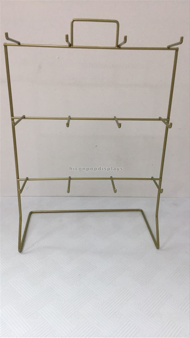 Golden Metal Display Racks 3 Layer 12 Hooks Countertop Display Rack For ...