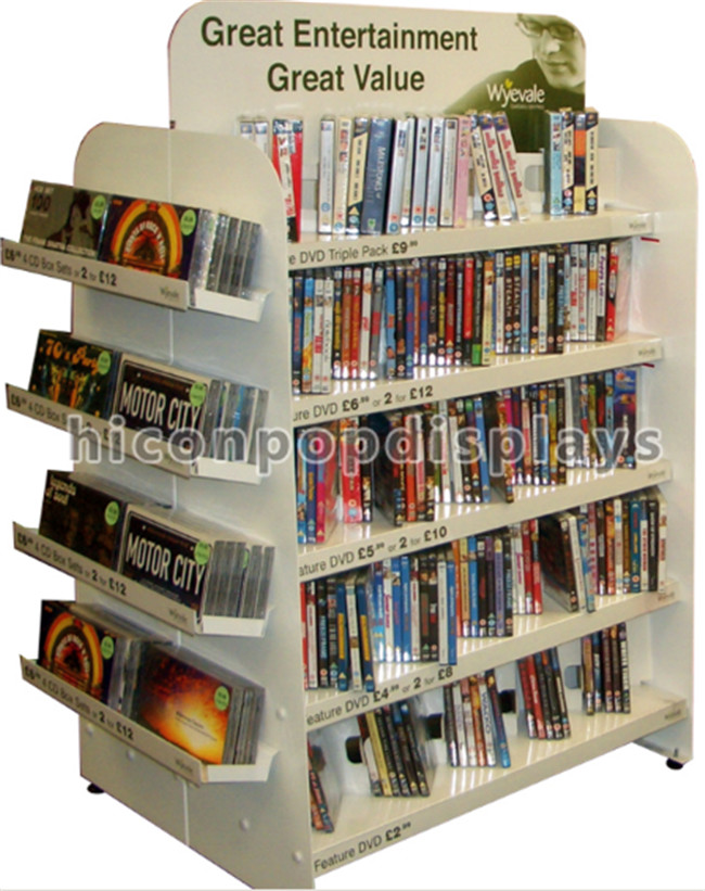 4-Way White Retail Cd Display Stands Freestanding For Book Store ...
