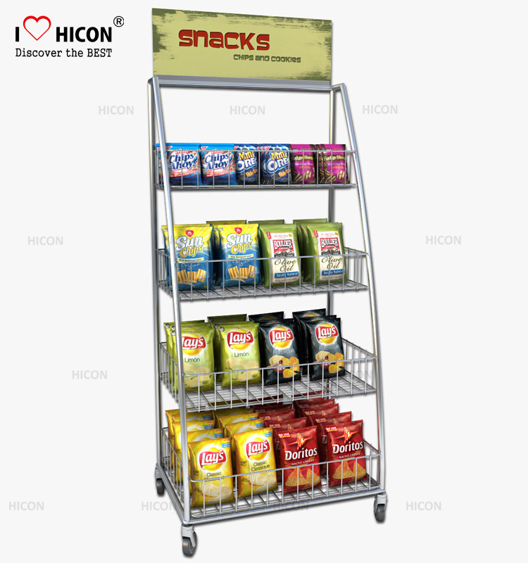 Freestanding Point Of Purchase Wire Snack Chip Bag Display Racks
